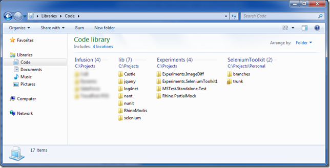 the urban canuk, eh: Use Windows 7 Libraries to organize your code
